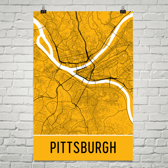Pittsburgh PA Street Map Poster - Wall Print by Modern Map Art