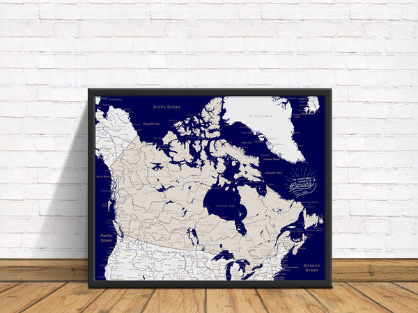 Canada Push Pin Map - Navy Blue - With 1,000 Pins – Modern Map Art
