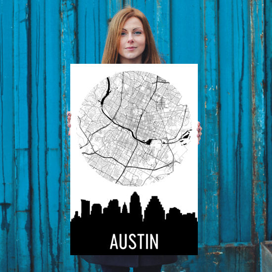 Austin Skyline Silhouette Art Prints – Modern Map Art