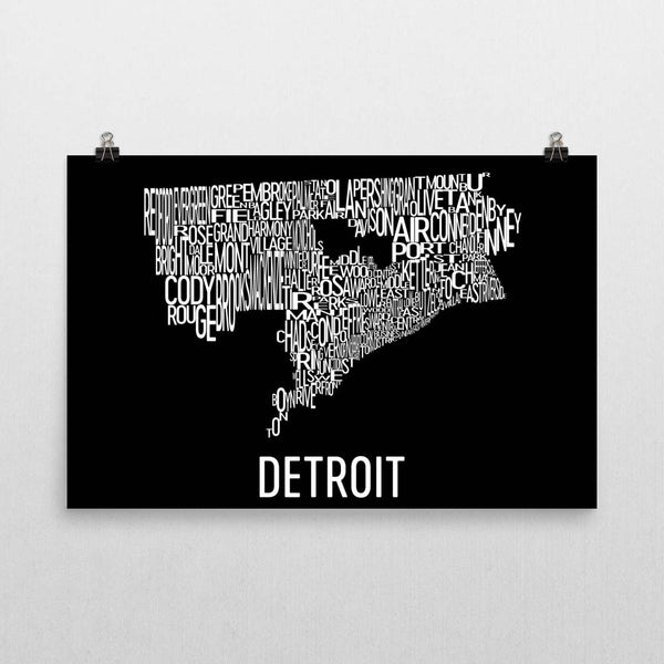 Detroit Neighborhood Typography Prints – Modern Map Art
