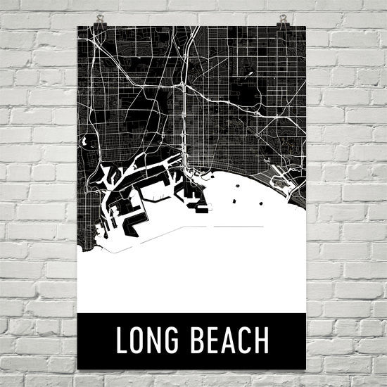 Long Beach CA Street Map Poster - Wall Print by Modern Map Art