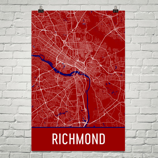 Richmond VA Street Map Poster - Wall Print by Modern Map Art