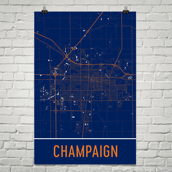Champaign IL Street Map Poster - Wall Print by Modern Map Art