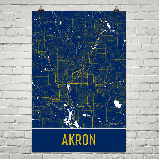 Akron Ohio Street Map Poster - Wall Print by Modern Map Art