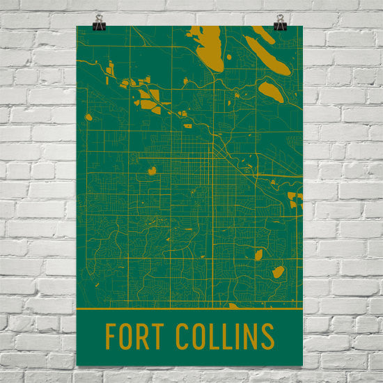 Fort Collins CO Street Map Poster - Wall Print by Modern Map Art