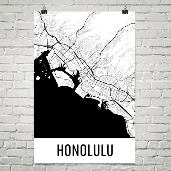 Honolulu HI Street Map Poster - Wall Print by Modern Map Art