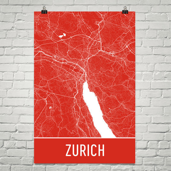 Zurich Switzerland Street Map Poster - Wall Print by Modern Map Art