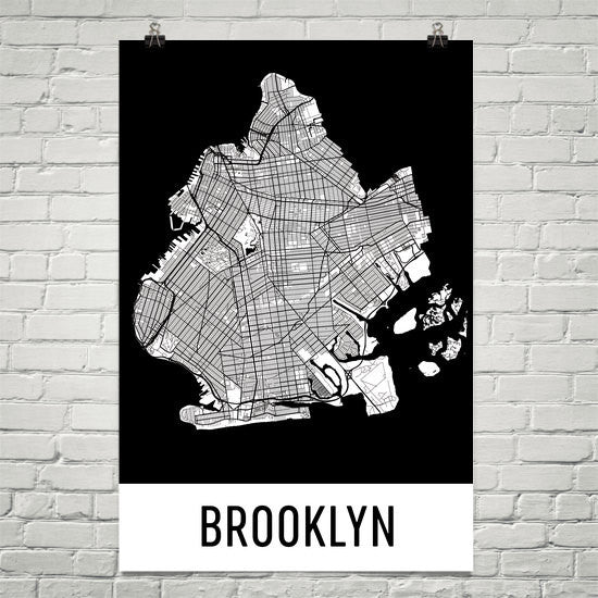 Brooklyn NY Street Map Poster - Wall Print by Modern Map Art