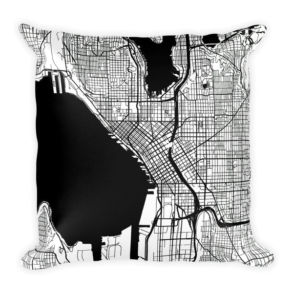 Seattle Map Black and White Throw Pillow by Modern Map Art