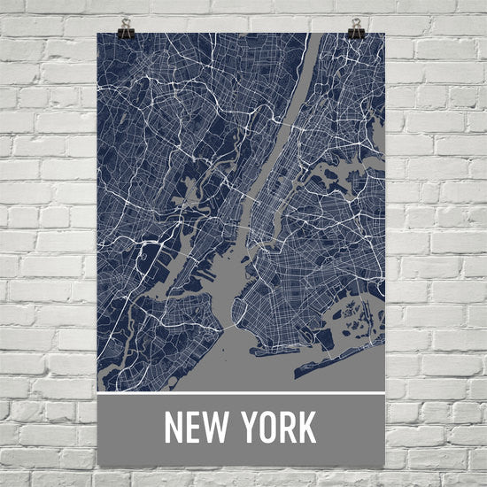 New York City NY Street Map Poster - Wall Print by Modern Map Art