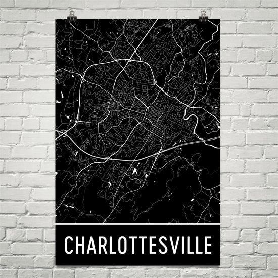 Charlottesville VA Street Map Poster - Wall Print by Modern Map Art