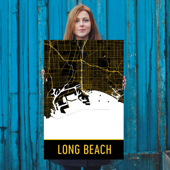 Long Beach CA Street Map Poster - Wall Print by Modern Map Art