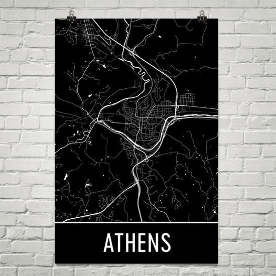 Athens Ohio Street Map Poster - Wall Print by Modern Map Art