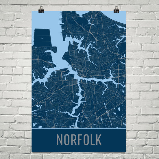 Norfolk VA Street Map Poster - Wall Print by Modern Map Art